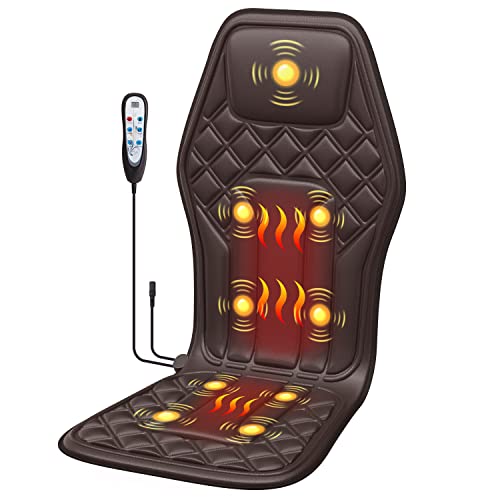 AOVOJRM Vibration Back Massager with Heat,Massage Chair Pad to Release Stress and Fatigu,9 Vibration Massage Nodes & 2 Heat Levels, Chair Seat Massager for Home Office, Gifts for Women/Men,PU Leather
