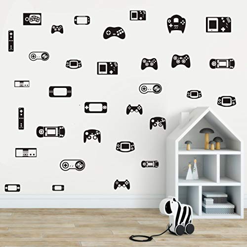 Children Room Art Games Wall Sticker 50pcs/Set Gamepad Game Console Vinyl Decor Stickers for Boys Bedroom Gaming Wall Decal Bedroom Removablr Murals AM108 (Black)