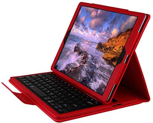 Lrufodya Keyboard Case for iPad Pro 12.9 Wireless Detachable Keyboard, Separable PU Leather Case Cover Magnetically Keyboard for iPad Pro 12.9 (for iPad 12.9(2015/2017), Red)