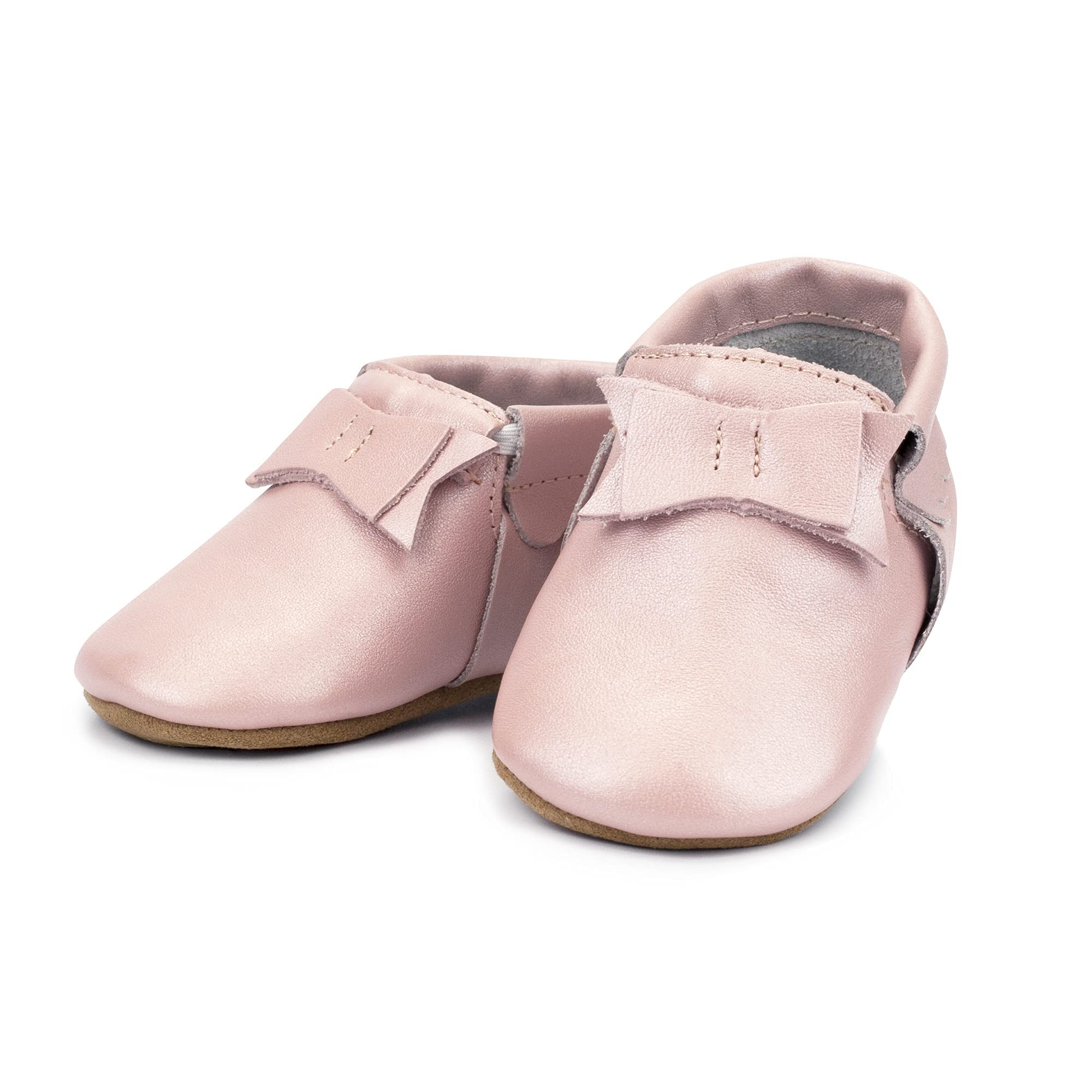Zutano Unisex Baby Leather Moccasins, Slip Resistant, Soft-Sole Stay On Baby Shoes, Pink Shimmer, 18M
