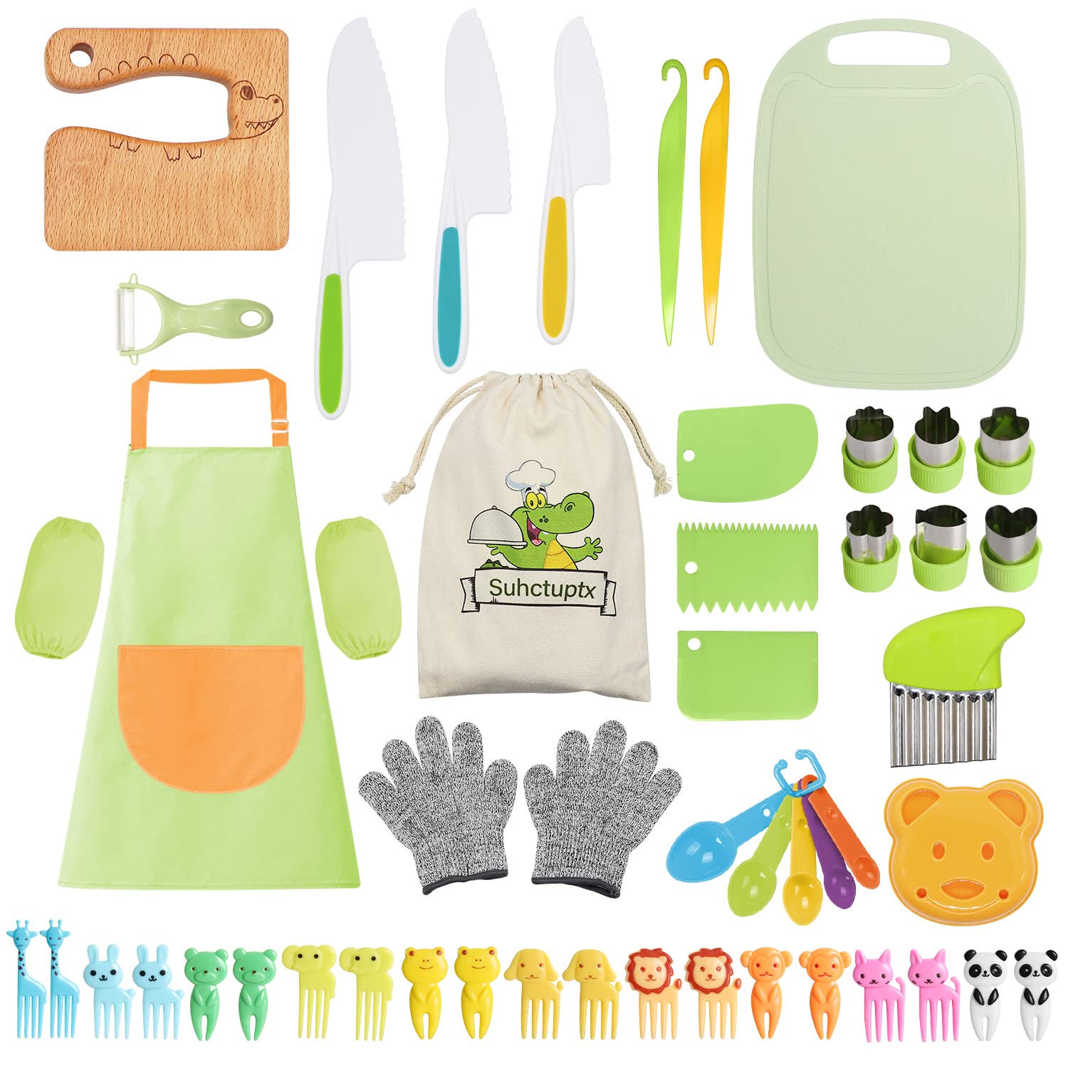 50PCS Kids Knife Set for Real Cooking, Kids Kitchen Knives with Toddler Cutting Board Apron Gloves Peeler Crinkle Cutters Kid Proof Kitchen Tools, Little Chef Knifes Gifts for 2 - 8 Years Old