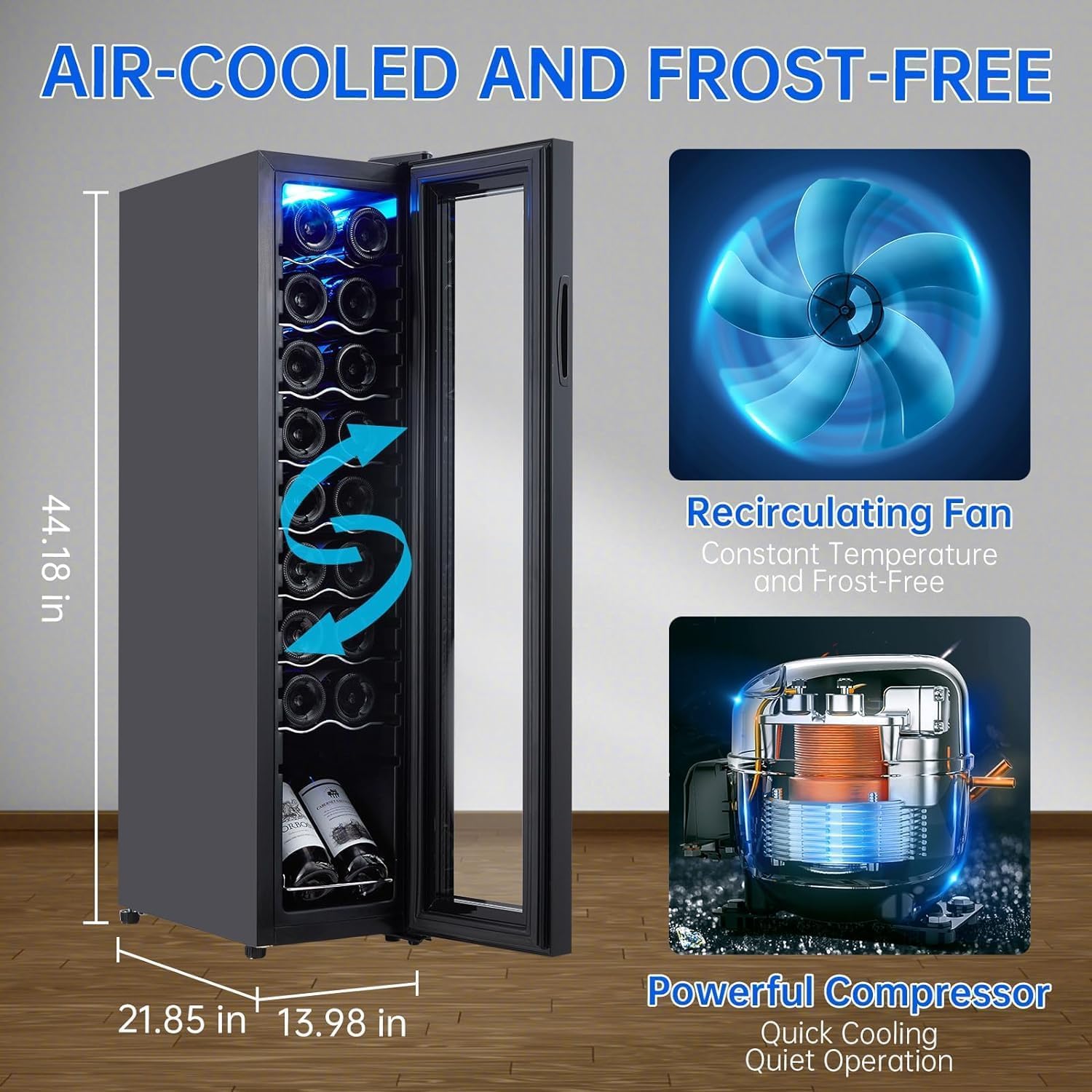 Garvee Wine Fridge 18 Bottles Compressor Wine Cooler, Freestanding Wine Cellar Digital Temperature Control Wine Cabinet Beverage Refrigerator for Red White Wine, Champagne, Beer, Drink (18 Bottles)