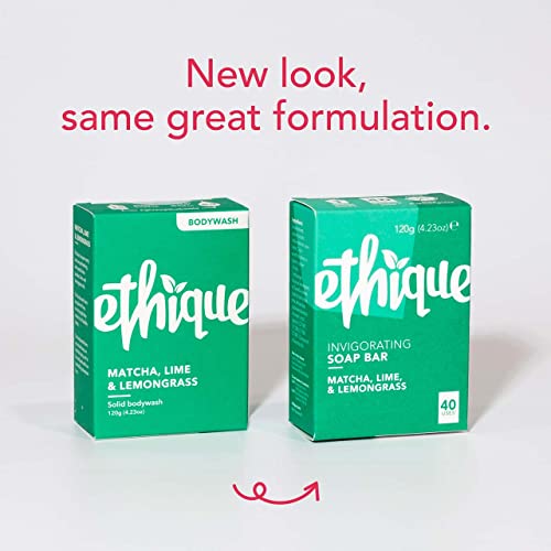 Ethique Invigorating Matcha, Lime, & Lemongrass Soap Bar - Body Wash for All Skin Types - Plastic-Free, Vegan, Cruelty-Free, Eco-Friendly, 4.23 oz (Pack of 1)