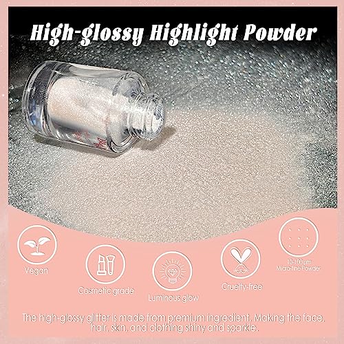 BOKO Highlighter Powder Spray, Cosmetic Grade Body Shimmer Spray High Gloss Diamond Highlight Glitter Magic Powder Makeup Sparkle Glitter Hairspray Rave Accessories for Women Face Paint Hair Clothes
