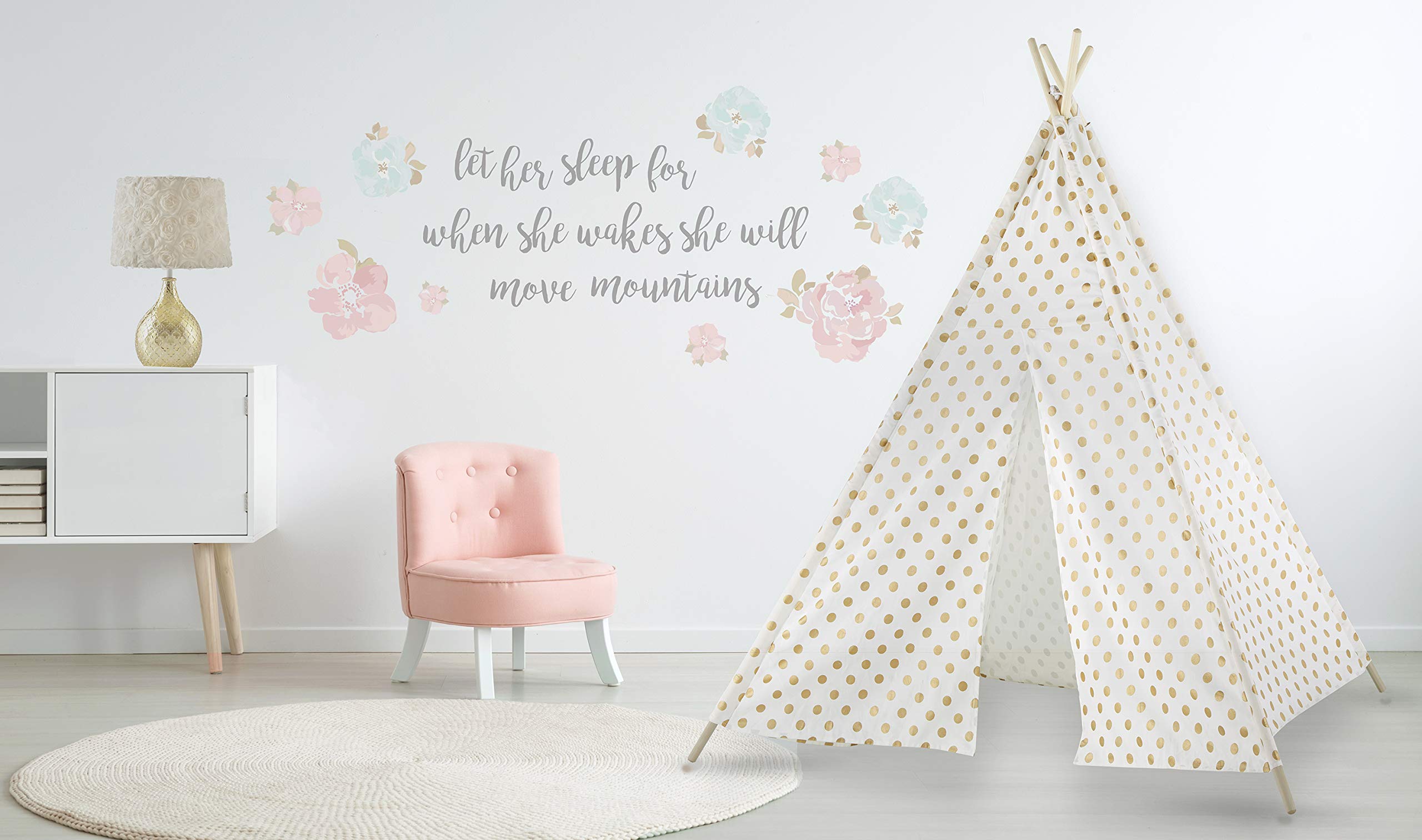 Levtex Baby - Let Her Sleep Floral Peel and Stick Large Decals - Silver, Pink, Aqua - Let Her Sleep for When She Wakes She Will Move Mountains, Multi (LB350WD)