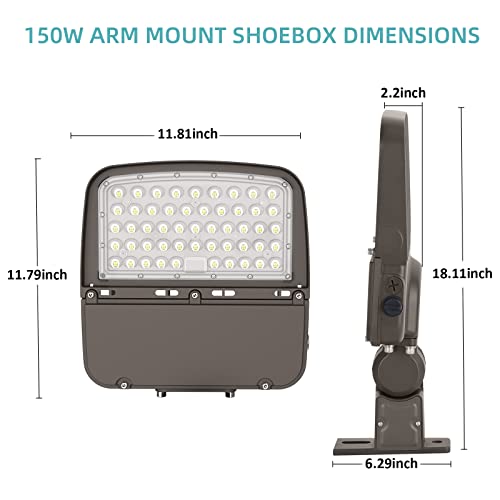 Cinoton 150W LED Parking Lot Lights, 19500LM 5000K Daylight Street Light with Dusk to Dawn Photocell, Ip65 Shoebox Light with Adjustable Arm Mount, 100-277V, Dimmable, ETL Listed, Power Tunable 1-Pack