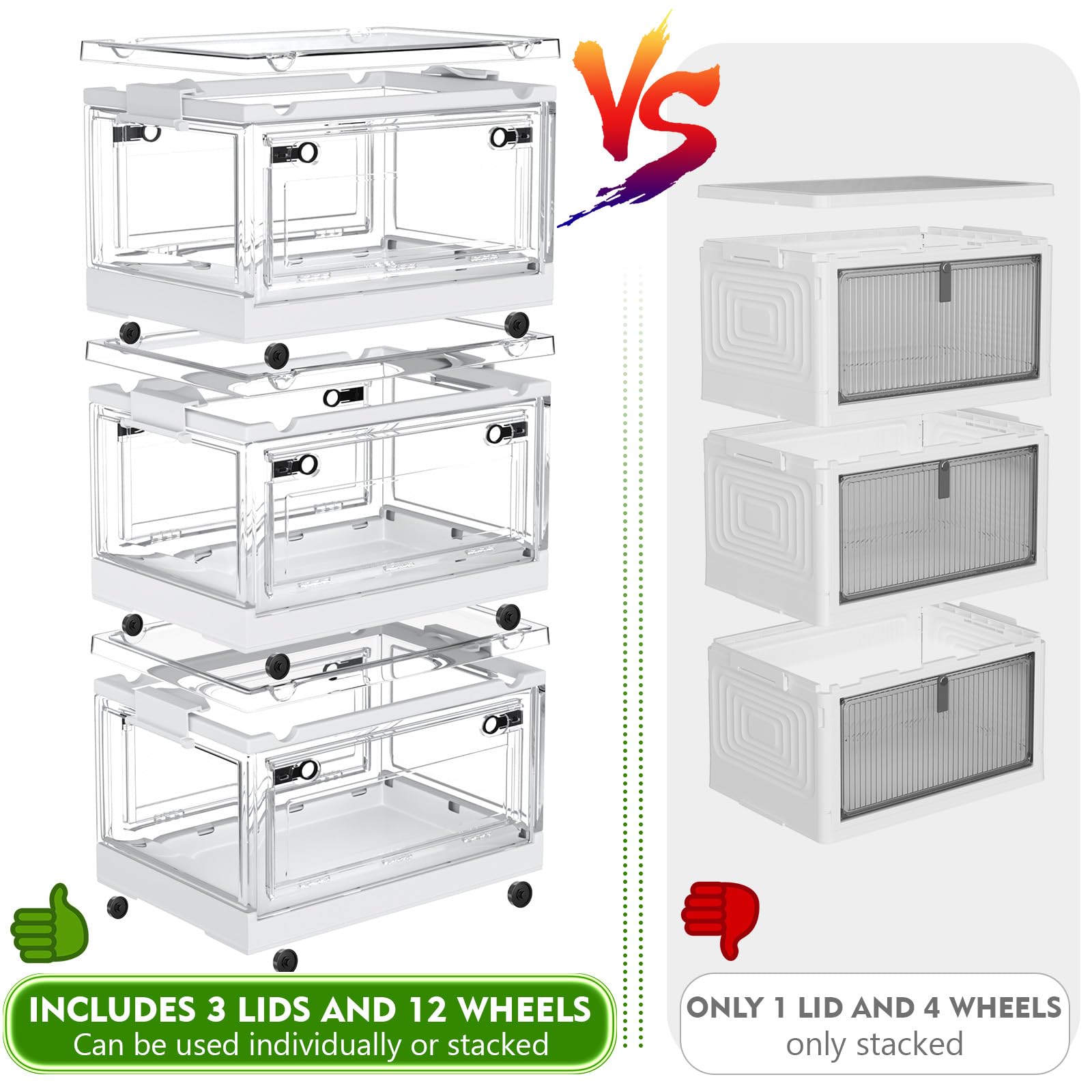 CTSNSLH 144QT Clear View Storage Bins with Lids, Stackable Storage Bins with Doors and Wheels, Storage Box, Large Closet Organizers and Storage for Home, Dorm