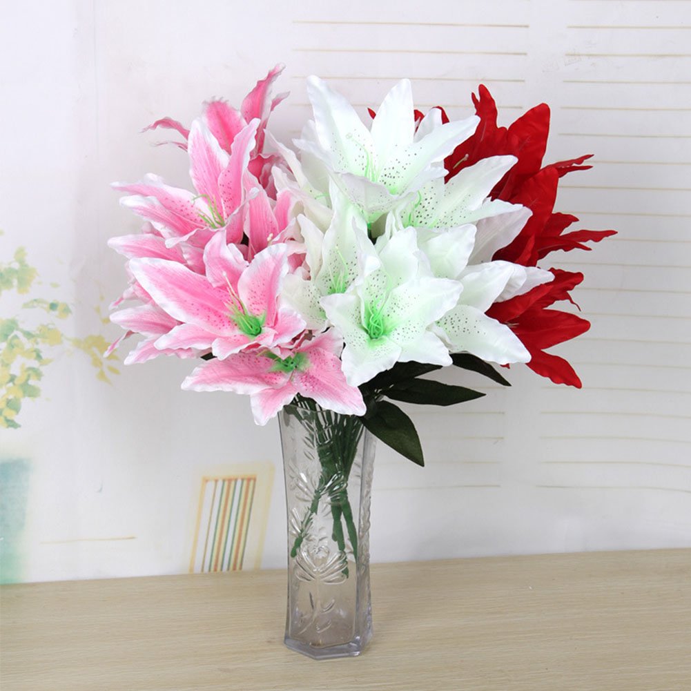 Artfen Artificial Lily 10 Heads Fake Lily Artificial Flower Wedding Party Decor Bouquet Home Hotel Office Garden Craft Art Decor Yellow