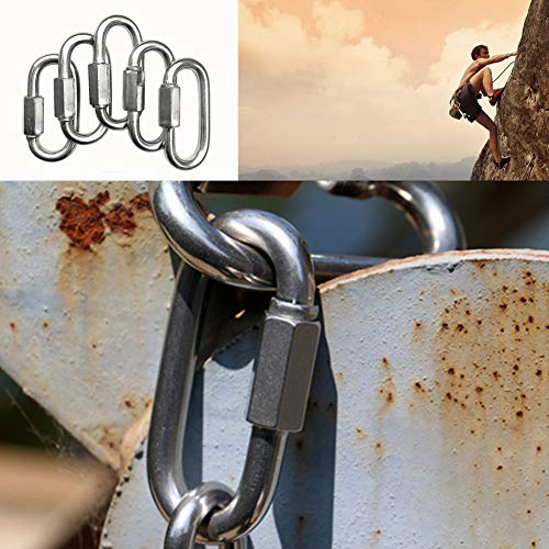 JCPLYNN 304 Stainless Steel D Shape Locking Carabiner Quick Link Chain Connector Keychain Buckle (M3.5 1/8" 18Pack)