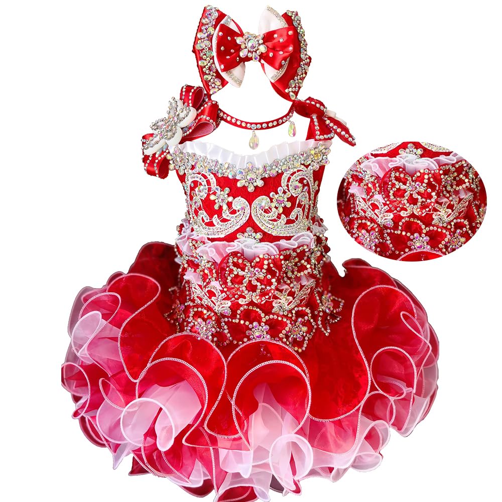 Jenniferwu G016 Glitz Infant Toddler Baby Newborn Little Girl's Pageant Party Birthday Dress RED Size 12-18M