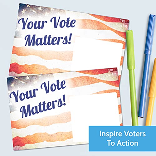 T MARIE 100 Bulk Get Out the Vote Postcards 4x6β - Patriotic Red, White and Blue American Flag Vintage Theme With Blank Back for Message to Voters - Encourage Voting In Your State