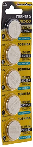 TOSHIBA CR2450 3V Lithium Coin Cell Battery 5 Batteries in Strip Child-Resistant Packaging