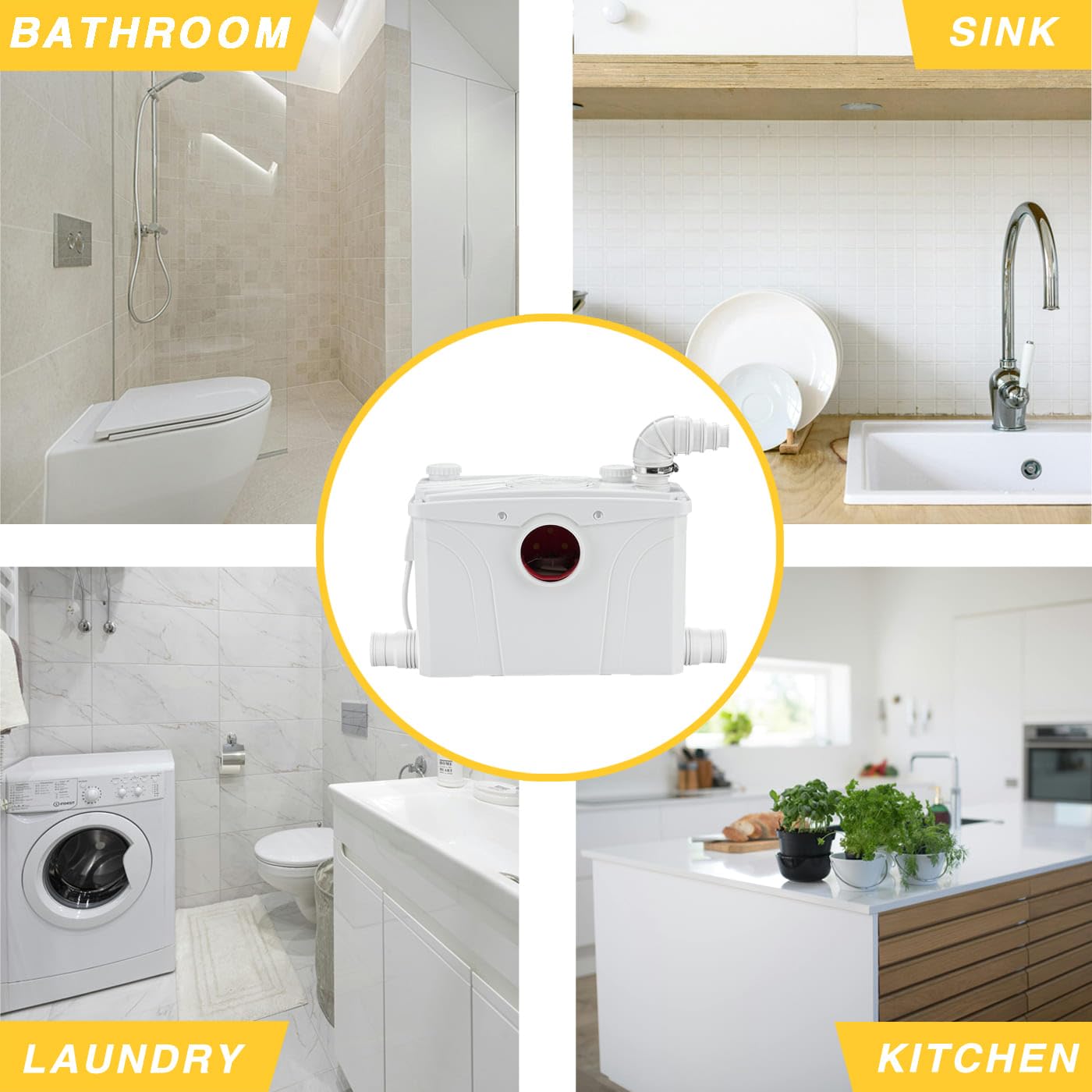 Trupow 700W 110V Macerator Sewerage Pump with 4 Water Inlets for Upflush Toilet System Waste Water Marine Toilet Bathroom Disposal Laundry