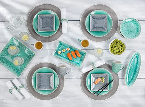 Euro Ceramica Peacock Collection Dinnerware Set, Service for 4, Grey