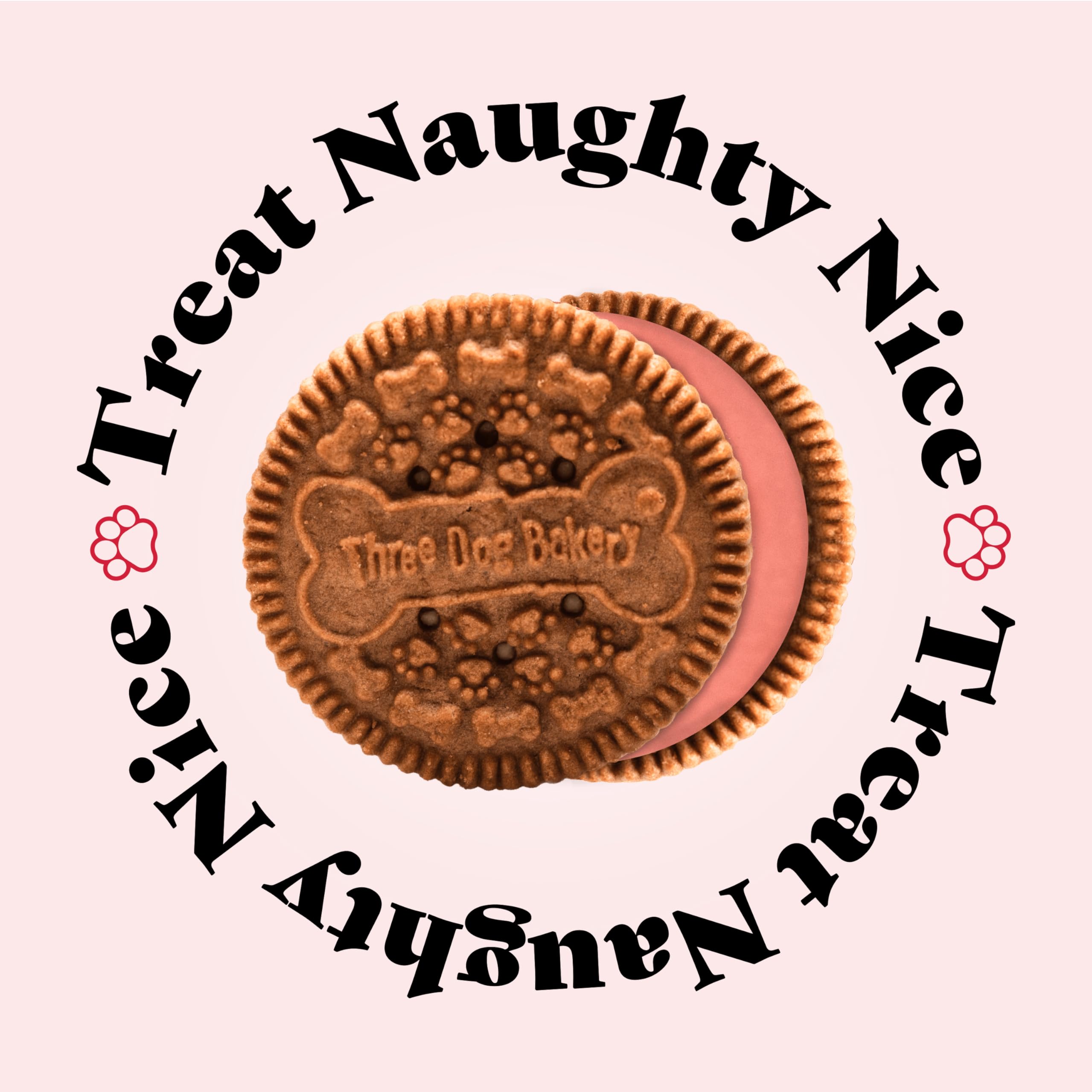 Three Dog Bakery Holiday Lick'n Crunch, Carob Cookie w/Red Crème, Vanilla Flavored Filling, Premium Treats for Dogs, 13 Ounces Each