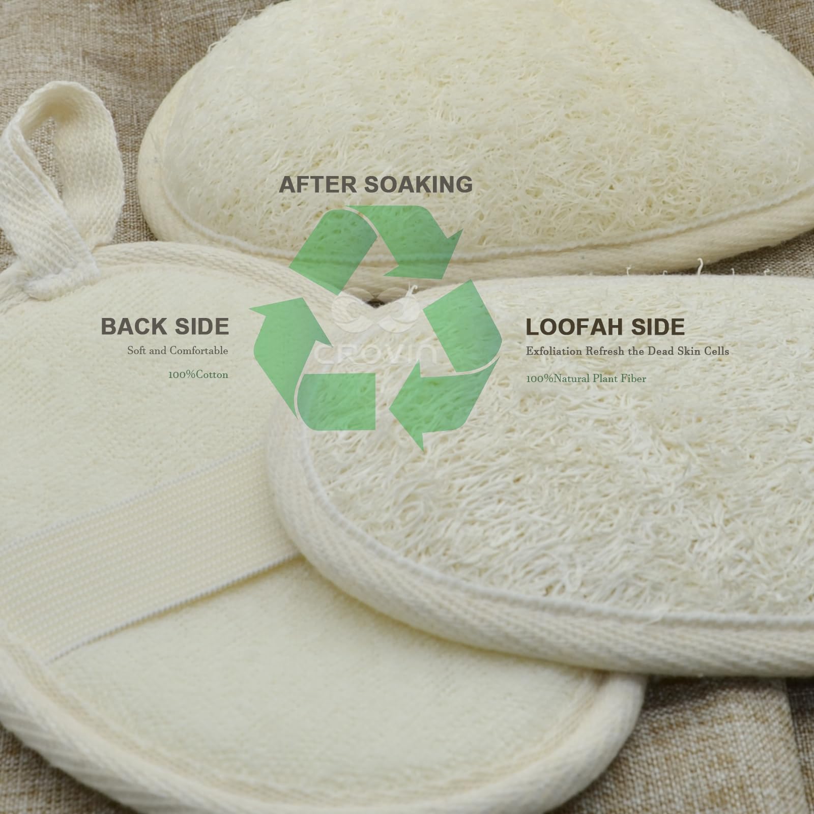 CROVIN Natural Loofah Exfoliating Body Scrubber, Made with Natural Shower Loofah Sponge for Men and Women’s SPA (Pack of 2)