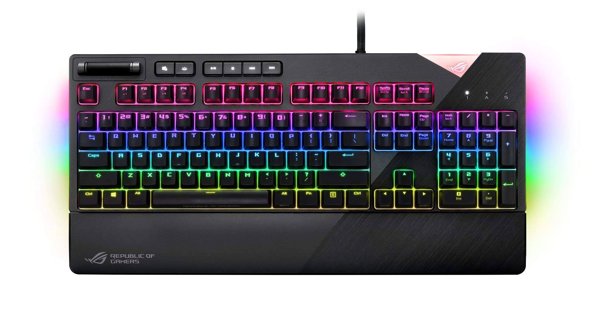 ASUS ROG Strix Flare (Cherry MX Red) Aura Sync RGB Mechanical Gaming Keyboard with Switches, Customizable Badge, USB Pass Through and Media Controls (Renewed)