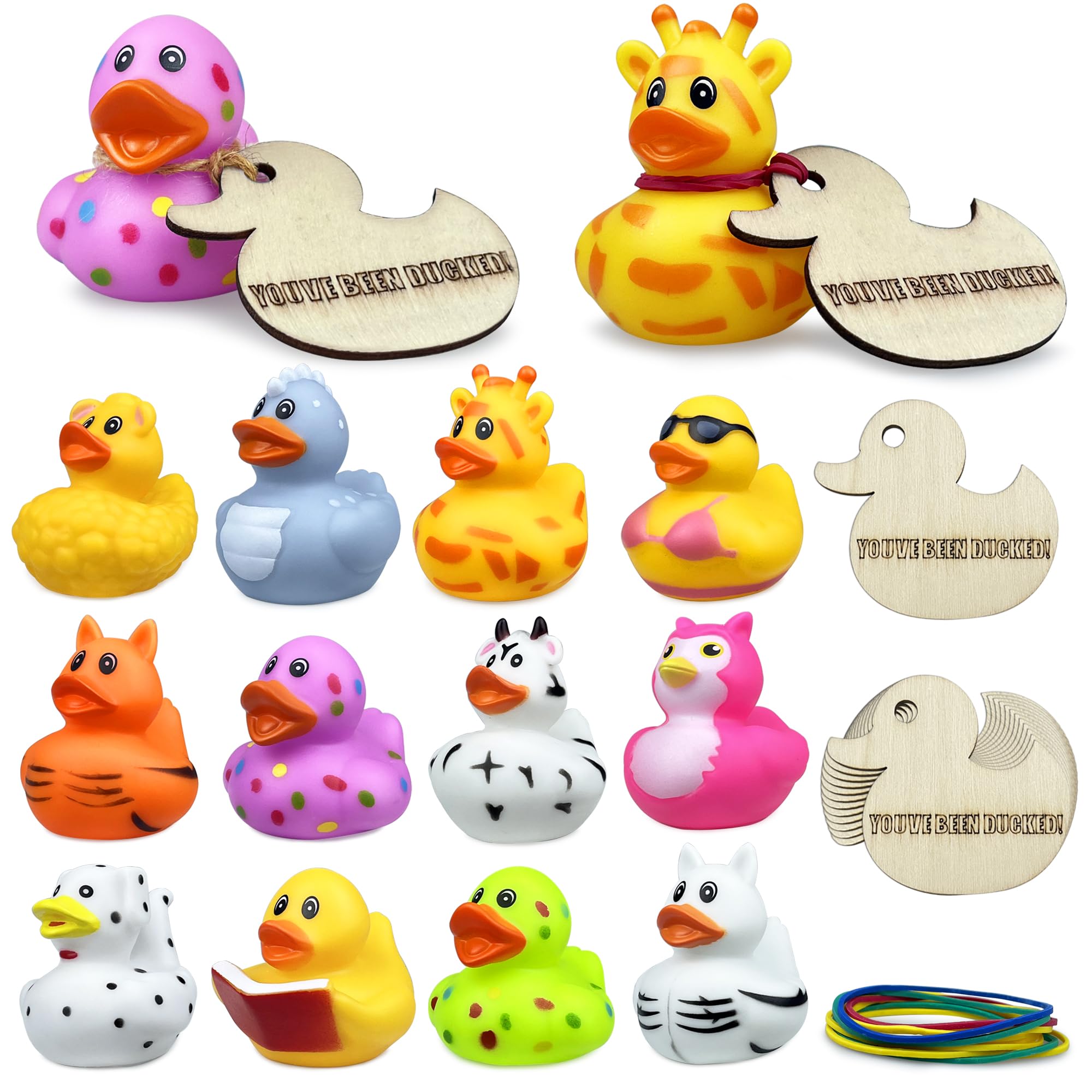 36 PCS Jeep Ducks Ducked Tags You’ve been Ducked Wooden Tags with Assorted Rubber Ducks for Hiding Carnival Cruise Hiding Duck Game Jeep Car Ornament Decor
