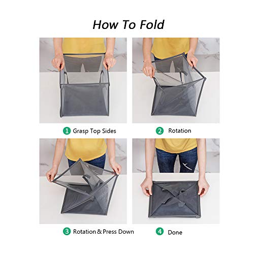 Laundry Hamper Bag with Handles,Portable &Collapsible Dirty Clothes Mesh Basket Foldable for Washing Storage, Kids Room,Dorm or Travel (Black, Single-Layer)
