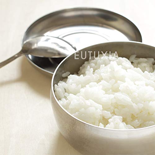 Eutuxia Korean Stainless Steel Rice Bowl + Lid, Set of 4. Traditional, Round & Unbreakable. Keep Rice or Soup Warm w/Metal Bowl. Made in Korea. 스텐밥공기