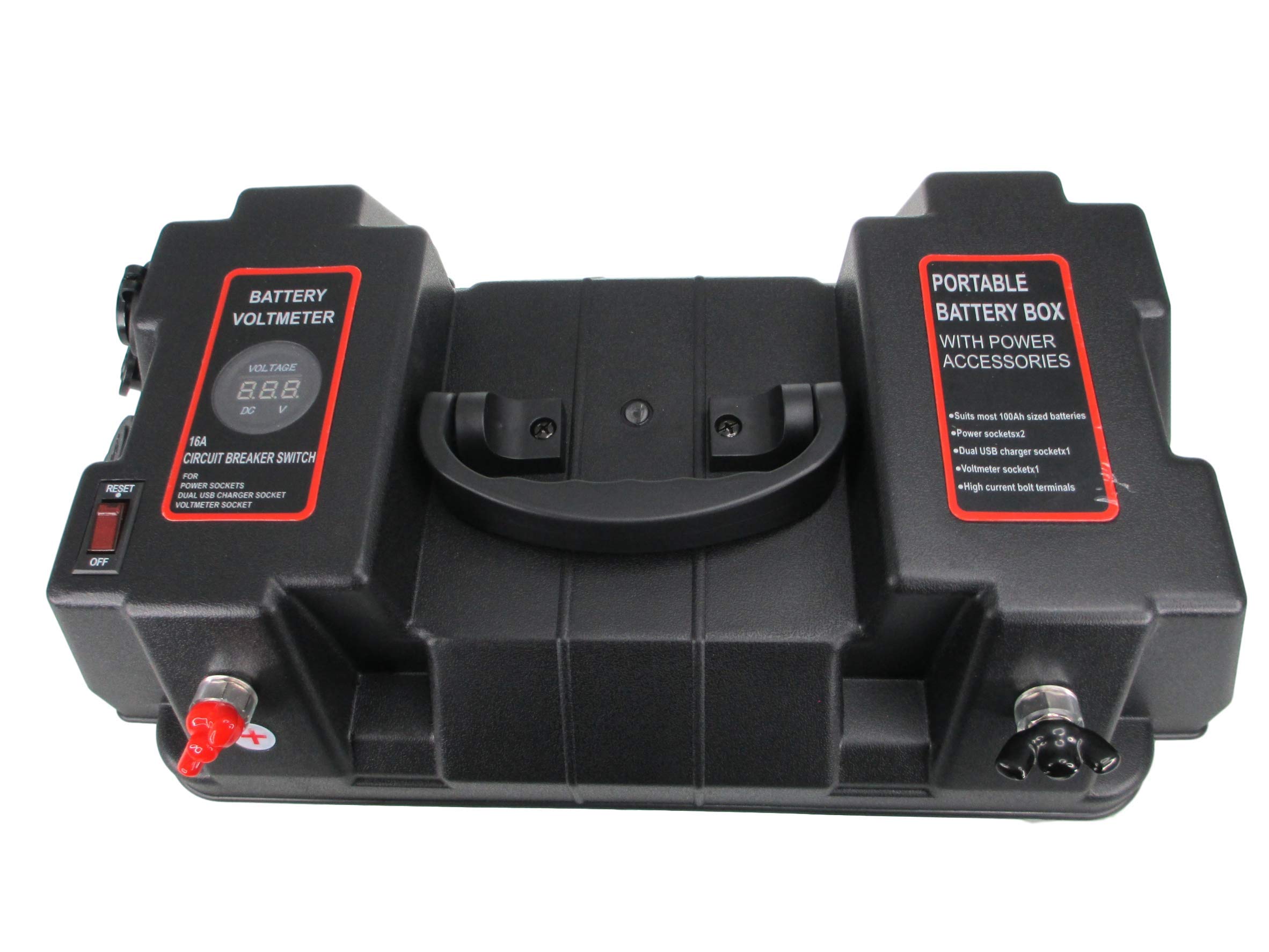 Pactrade Marine Boat Battery Box Dual USB Charger 2 Power Socket Voltmeter Gauge