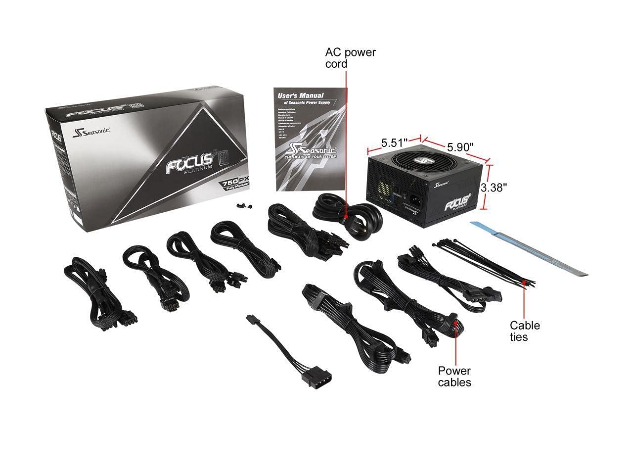 Seasonic FOCUS PX-750 | 750W | 80+ Platinum | Full Modular | ATX Form Factor | Low Noise | Premium Japanese Capacitor | 10 Year Warranty | Nvidia RTX 30/40 Super & AMD GPU Compatible (Ref. SSR-750PX)