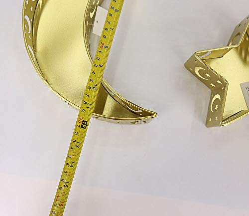 PTYQU 2 PCS Ramadan Kareem Iron Tray Decorations Moon Star Shaped Eid Mubarak Gift Box Dessert Tray Craft Islam Muslim Party Festival Table Decor