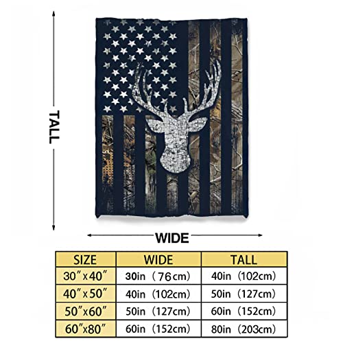 American Flag Blanket American Flag USA Camo Buck Deer Hunting Throw Blankets Camouflage Throw Blanket for Couch Bed Sofa Decoration 40"x50"