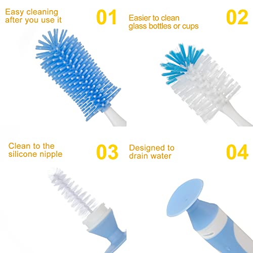 CHEMIMOSO Multifunctional Cleaning Brush,Baby Bottle Brush,Bottle Brush Cleaner Set 3, Pink, Silicone and Nylon Brush
