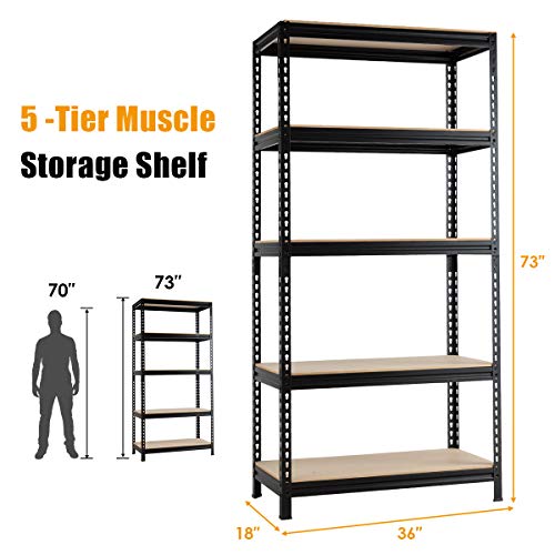 Tangkula 5-Tier Steel Storage Shelves, 73β Heavy Duty Garage Shelf with Adjustable Shelves, Boltless Shelving Unit for Free Combination, Metal Muscle Rack for Home Office Garage (4, Black)