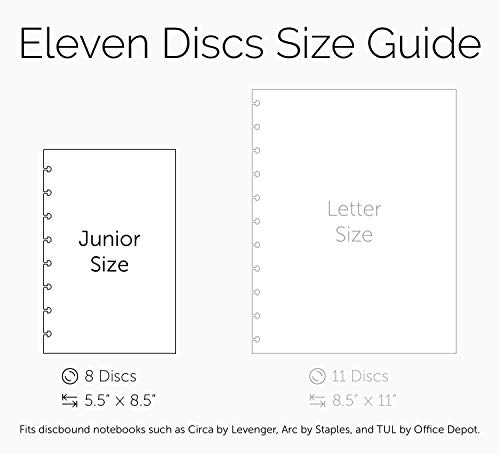 Eleven Discs Discbound Paper, Junior Size Ruled Sheets - Premium 120gsm Heavyweight Notebook & Planner Refills - 8 Discs, 5.5 x 8.5 in - Punched for Circa, Arc, TUL (50 Sheets)