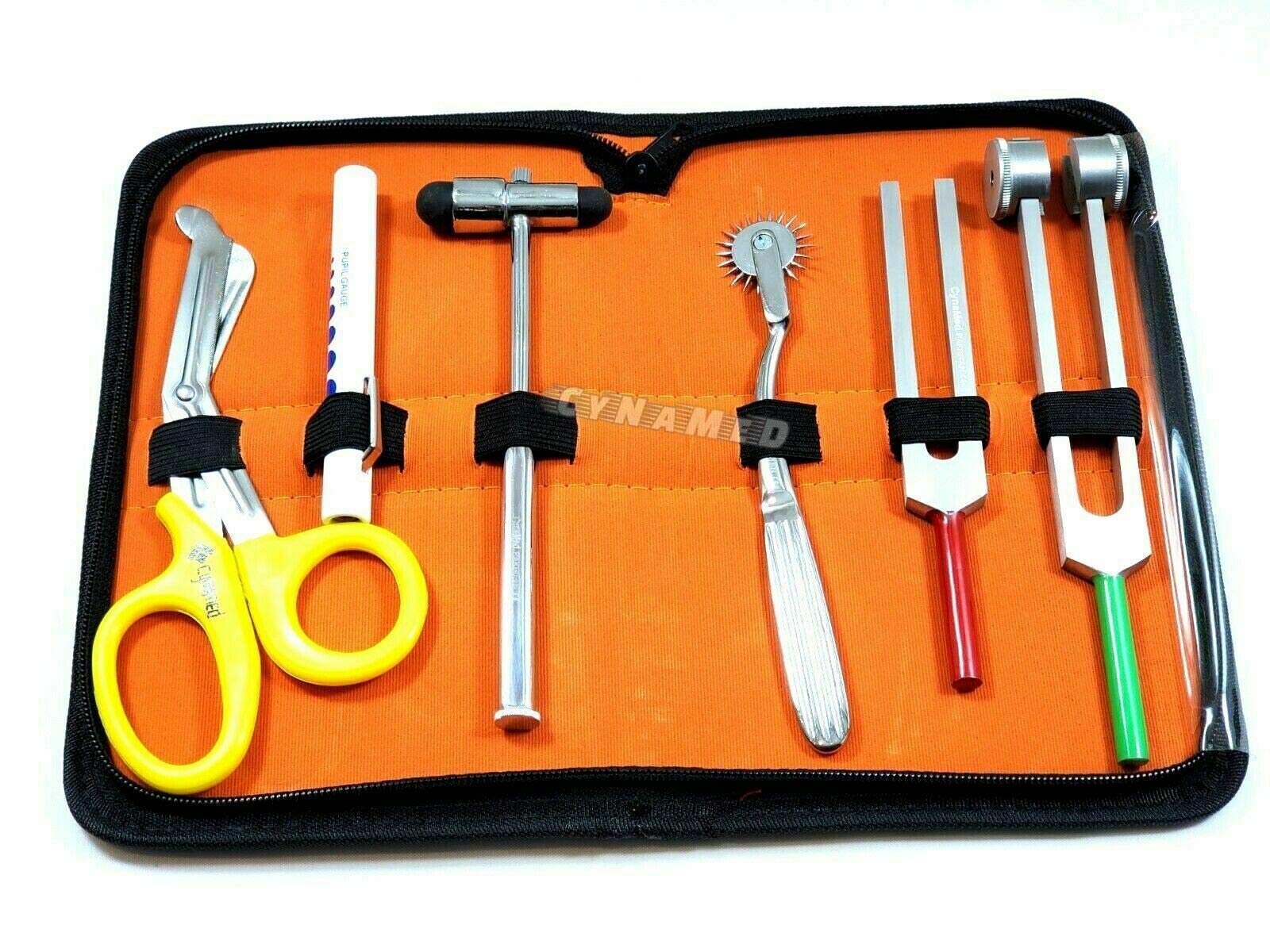 6 Piece Student Diagnostic Kit - Reflex Hammer and Tuning Fork Set C 128 and C 512. Includes Wartenberg Pinwheel, Penlight and Bandage Scissors 7.5”