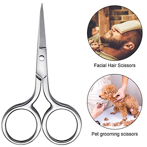 3 Pack Small Nose Scissors Facial Hair Scissors Mini Beauty Scissors Stainless Steel Trimming Pointed Scissor for Grooming Eyebrows, Nose, Mustache, Beard
