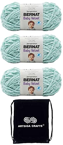 Bernat Baby Velvet Yarn Misty Green 164018-18017 (3-Skeins) Same Dye Lot Worsted Medium #4 Soft 99% Acrylic/1% Polyester Bundle with 1 Artsiga Craft Bag