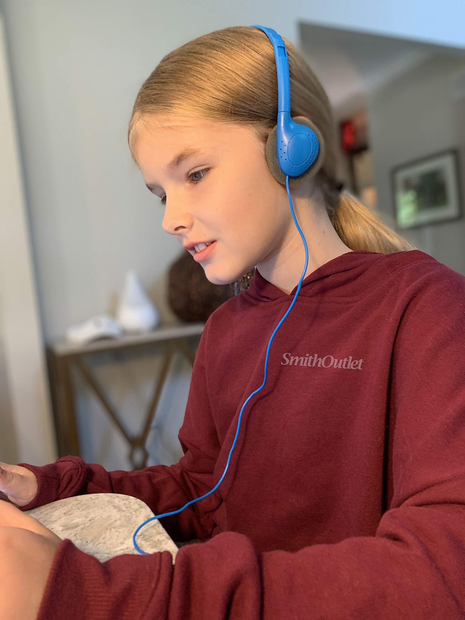 SmithOutlet 50 Pack Classroom Headphones in Bulk | Model SG-ID19-50 | Wired 3.5 MM Jack Connectivity | Color Blue | Ideal for Schools, Classrooms, Students, Library