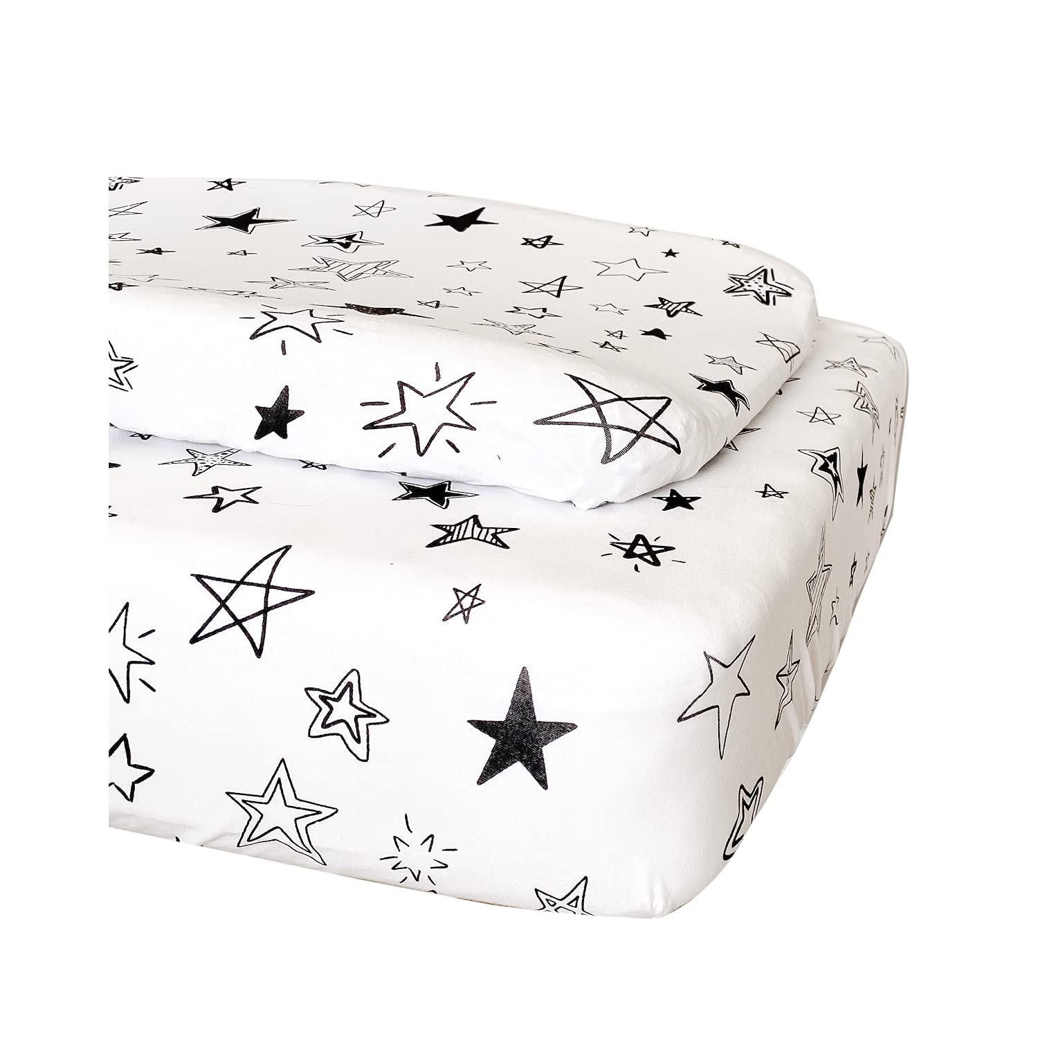 Norani Baby Changing Pad Cover | Softest Organic Cotton | Diaper Changing Pad Cover | Fitted | Infant and Toddler | Black and White Stars