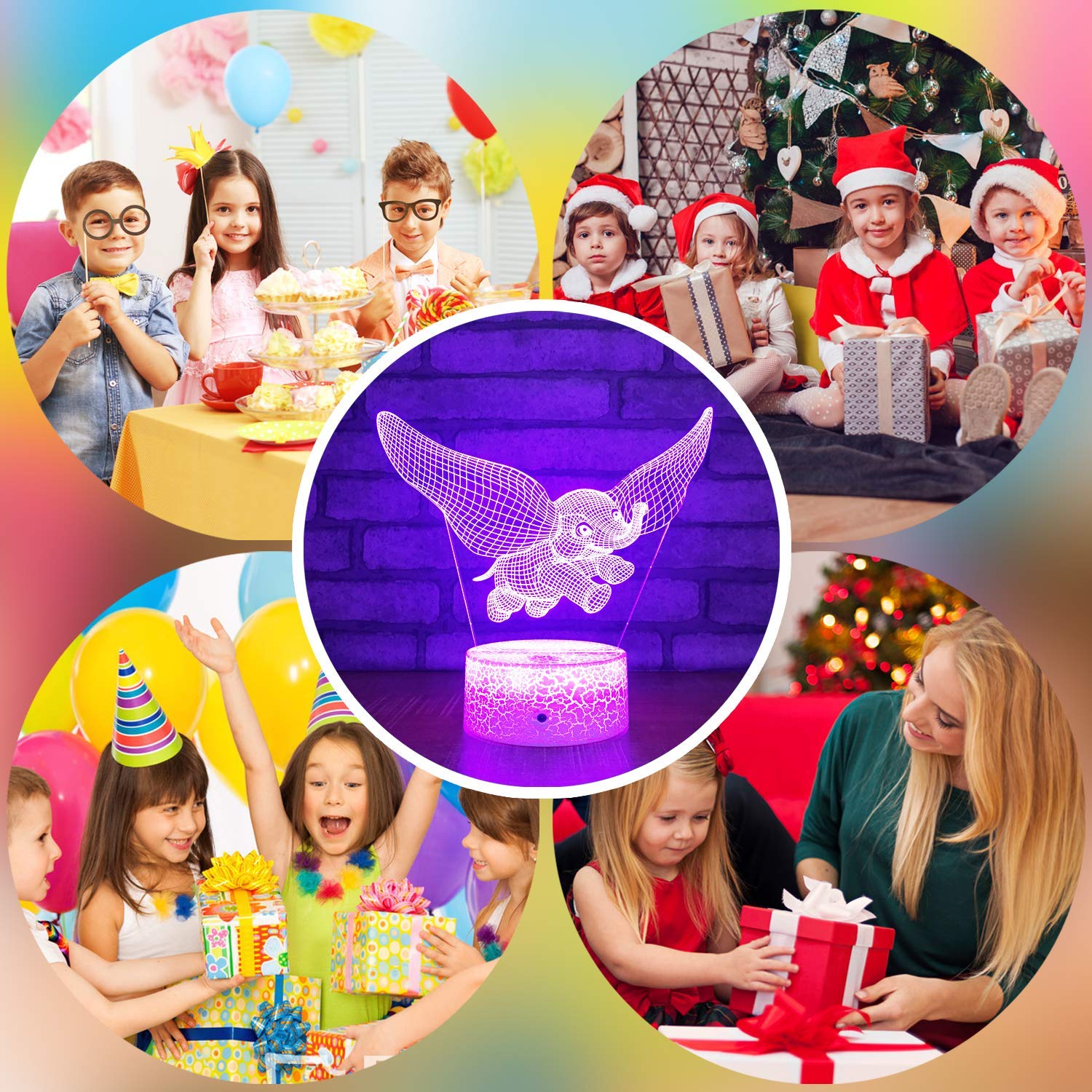 Menzee Elephant 3D Night Light for Kids,3D Lamp Optical Illusion with Remote Control&Smart Touch 7 Colors 16 Colors Changing Elephant Toys 10 9 3 5 2 8 1 7 6 4 Year Old Boy Girl Gifts