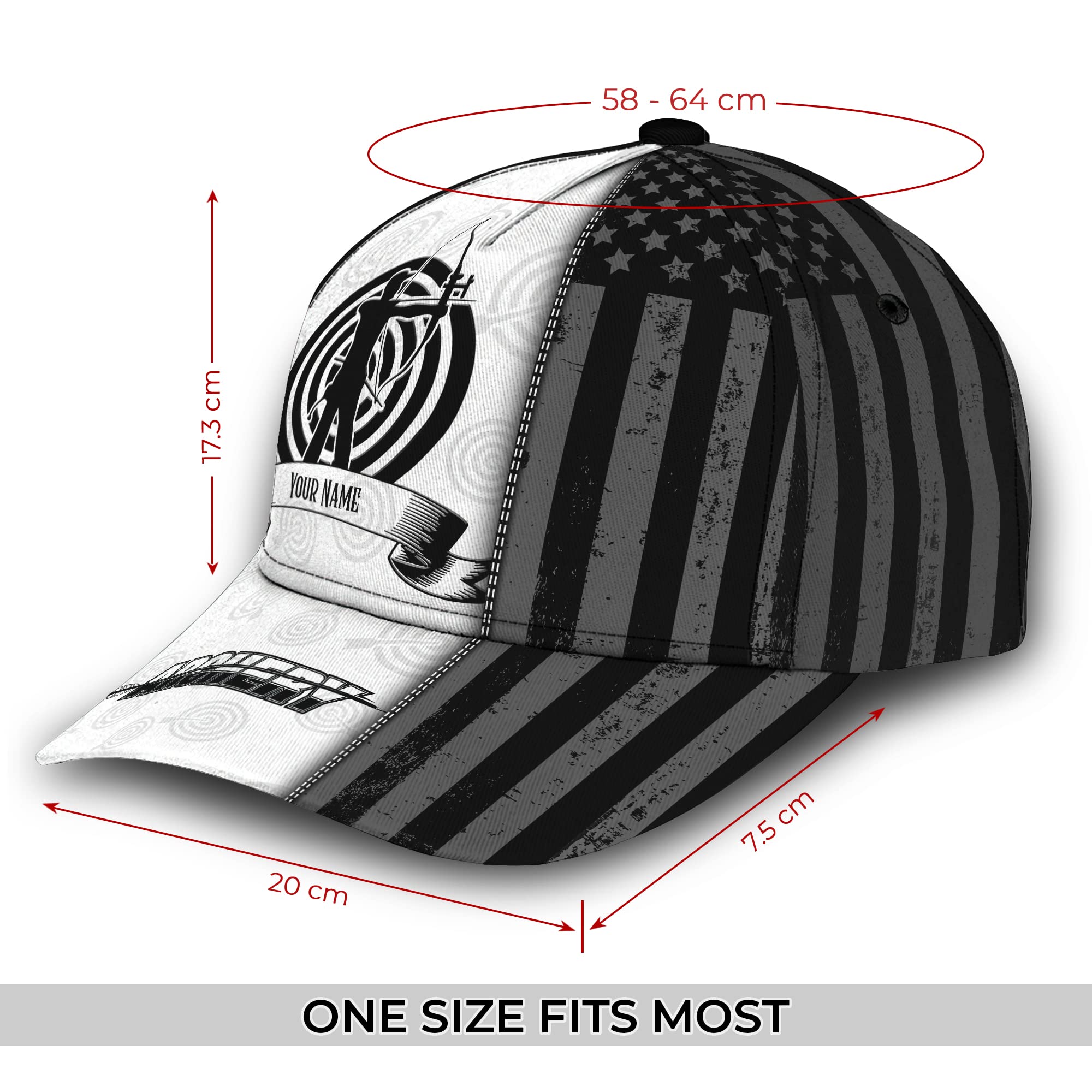 3D Printing Custom Archery Man American Snapback Baseball Cap Target Bow Hat Gift for Sport Lovers Men Boys Multicolor