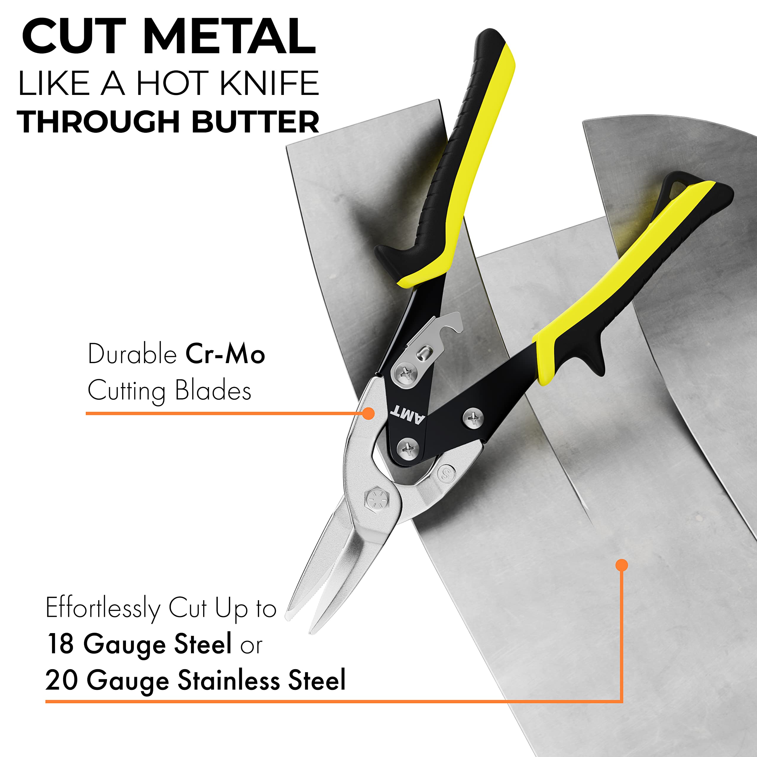 AMERICAN MUTT TOOLS 10 Inch Straight Cut Tin Snips Heavy Duty โ CrMo Sheet Metal Cutter โ Aviation Snips for Sheet Metal โ Sheet Metal Snips, Sheet Metal Shears Tin Snips for Cutting Metal Sheet