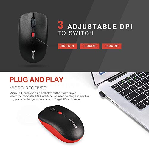 Wireless Keyboard and Mouse Combo ,DPI 1600, 2.4GHz Wireless Connection, Long Battery Life, Computer Keyboard and Mouse for PC, Desktop.Laptop, RECCAZR WC500 Design for Office and Home (Black)