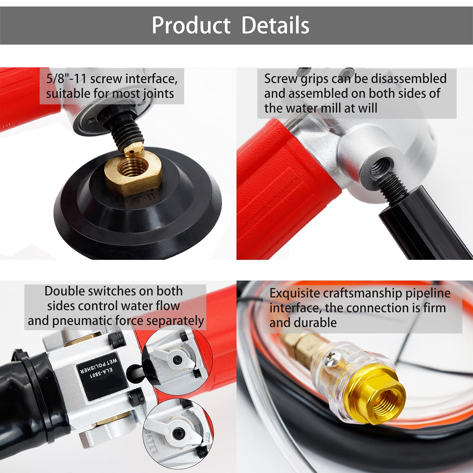 SDRTOP Wet Air Stone Polishers 4 Inch Pneumatic Water Grinders Air Powered Wet Sander with Rear Exhaust 5500 Rpm for Granite Marble Concrete Polishing