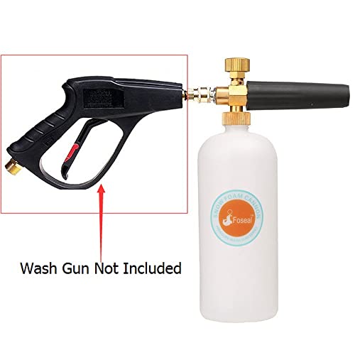 Foseal Adjustable Snow Foam Cannon with Heavy Duty Brass Knob, 1/4" Quick Release Foam Blaster for Pressure Washer Gun, 1L Bottle