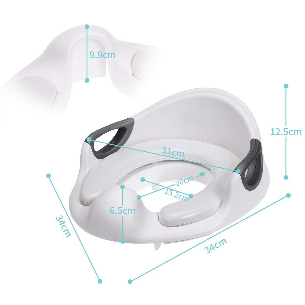 Potty Trainer Toilet Chair Seat For Kids Boys Girls & Toddlers - With Cushion Handles, Seat And Backrest - Includes Anti Slip Material & Adjustable Security Levers For Added Stability. (White)