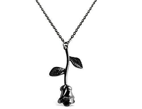 3D Rose Necklace, Romantic Rose Gifts For Women, Flower Pendant Necklace, Beauty And The Beast Jewelry, Rose Jewelry, Rose Pendant Necklace (Carbon Black Tone)