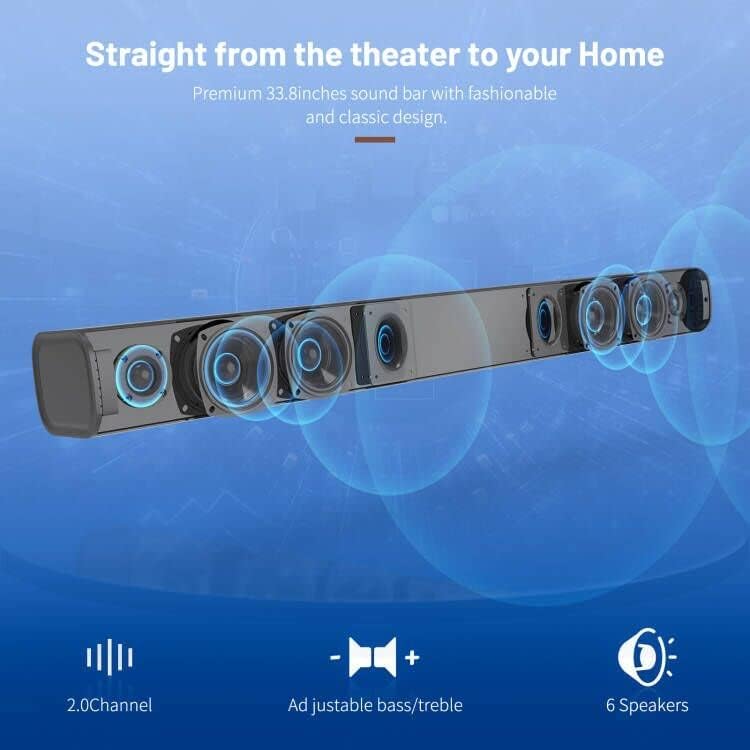 BESTISAN TV Sound Bar, 100Watts Soundbar for TV, Wireless Sound Bars with HDMI-ARC and Bluetooth/Optical/AUX/USB. TV Speakers for Home Theater/Gaming. (Remote Control,Wall Mountable)