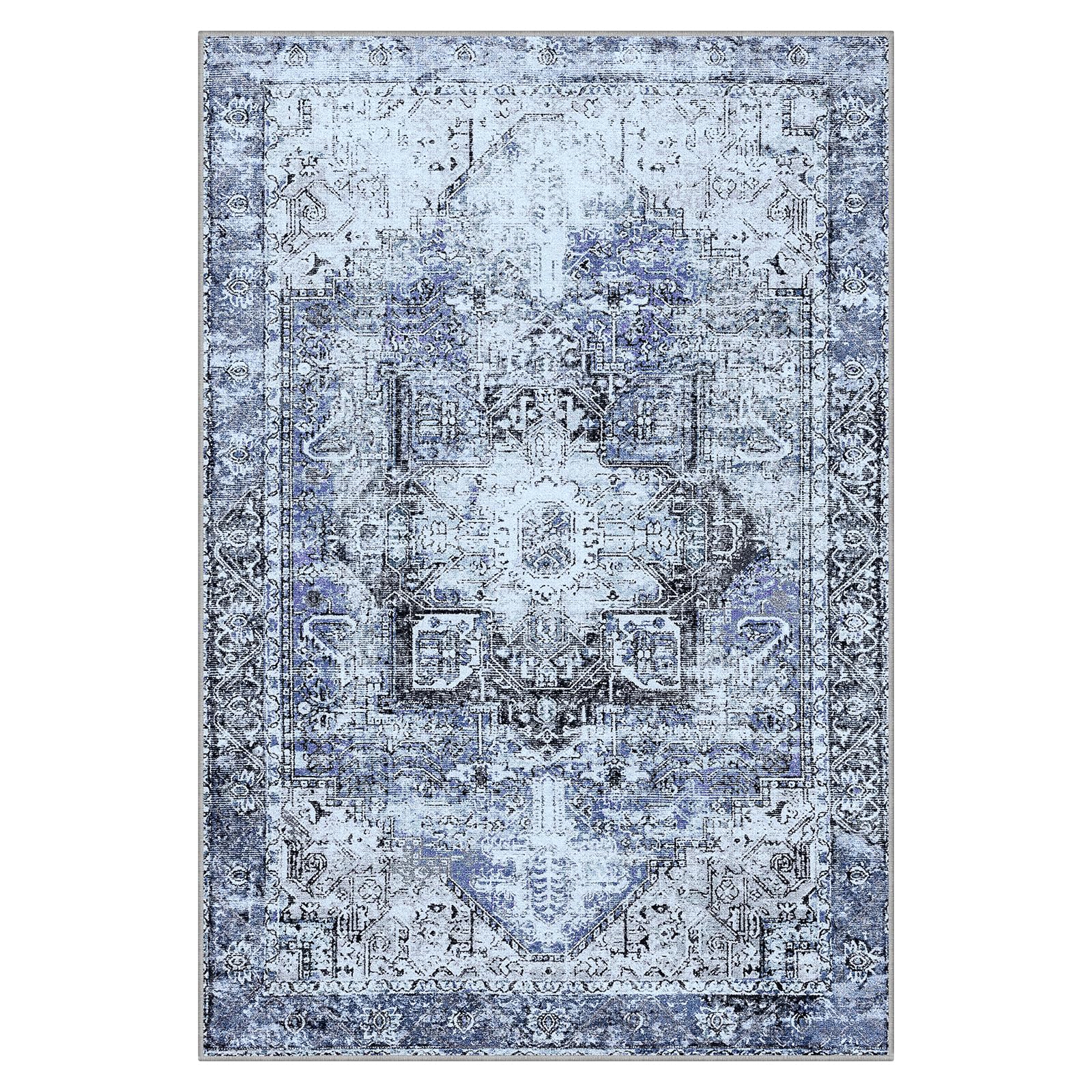 Worxvell 3x5 Washable Rug - 3x5 Bedroom Non Slip Rugs for Kitchen Bathroom Area Rug Oriental Backing Rubber Carpet for Small Entryway Entry Office Indoor Low Pile Throw Mat