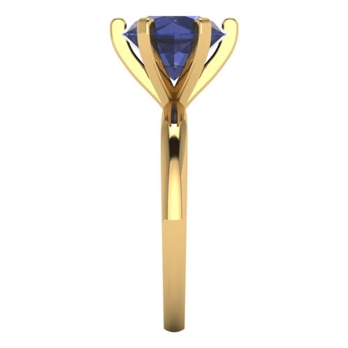 3 Carat Round Cut Custom Engraving Solitaire faux Blue Sapphire Engagement Wedding Everlasting Ring 14k Yellow Gold 7.5