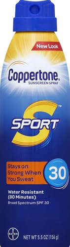 Coppertone SPORT Sunscreen Spray SPF 30, Water Resistant Sunscreen, Broad Spectrum Spray Sunscreen SPF 30, 5.5 Oz Spray