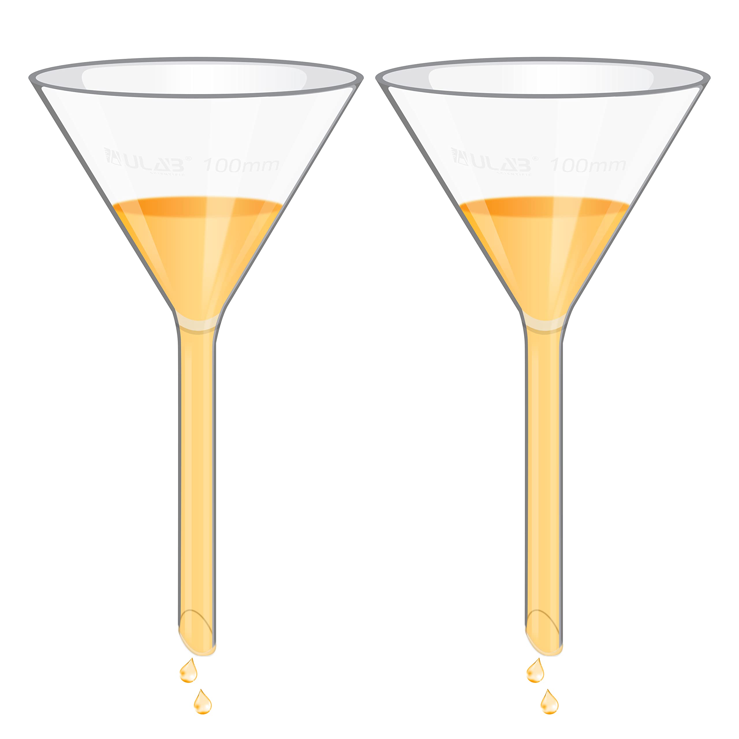 ULAB Scientific 100mm Glass Funnels, Short Stem Diameter 13mm, 3.3 Borosilicate Glass, Heavy Wall, Pack of 2, UGF1010