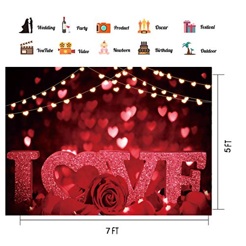 LTLYH 7x5ft Valentine's Day Backdrops Valentine's Love Heart Flowers DecorationsPhotography Background Valentine's Photo Background for Party Studio Props Backdrop 096